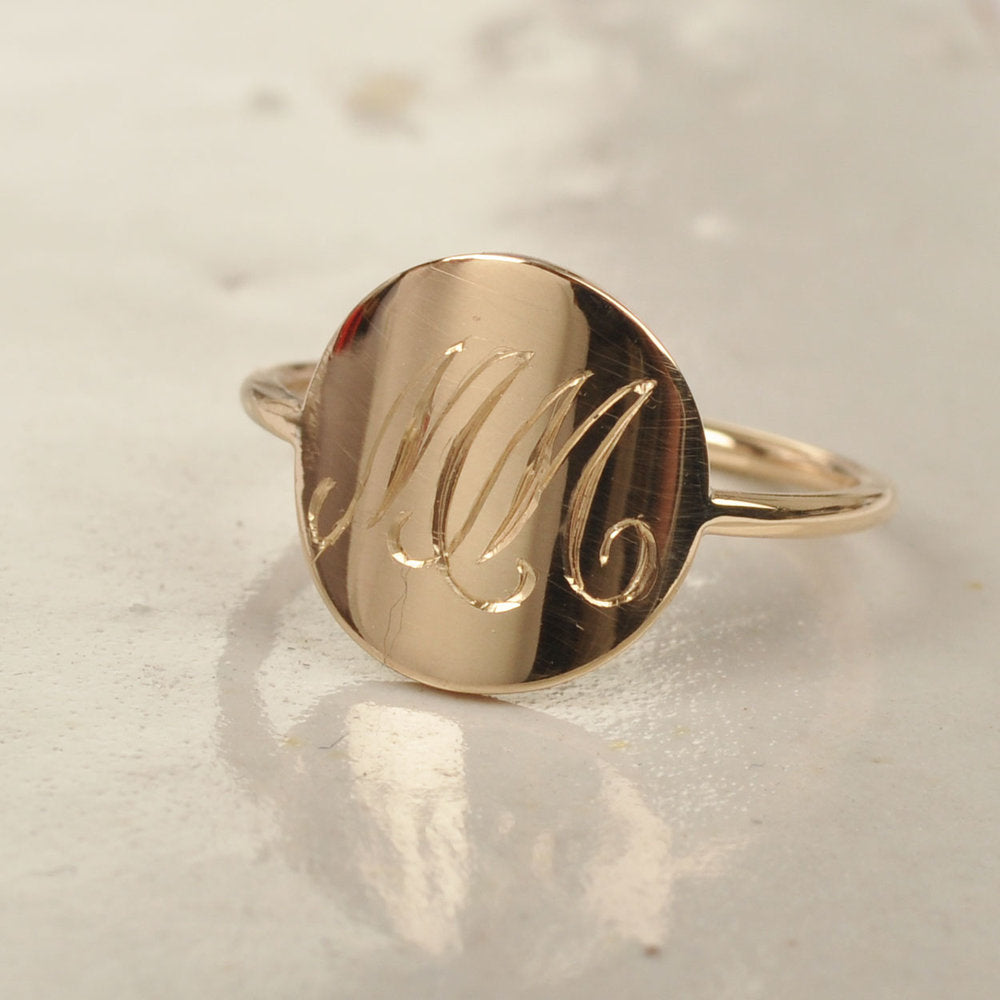 Personalised Slim Disc Signet Ring – Minimalist Solid Gold Jewellery ...